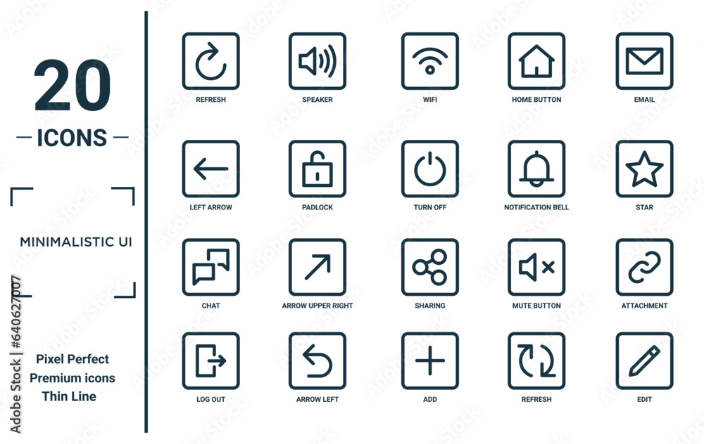 minimalistic ui linear icon set. includes thin line refresh, left arrow ...