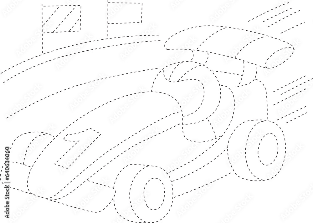 racing car dotted line draw practice cartoon doodle kawaii anime ...