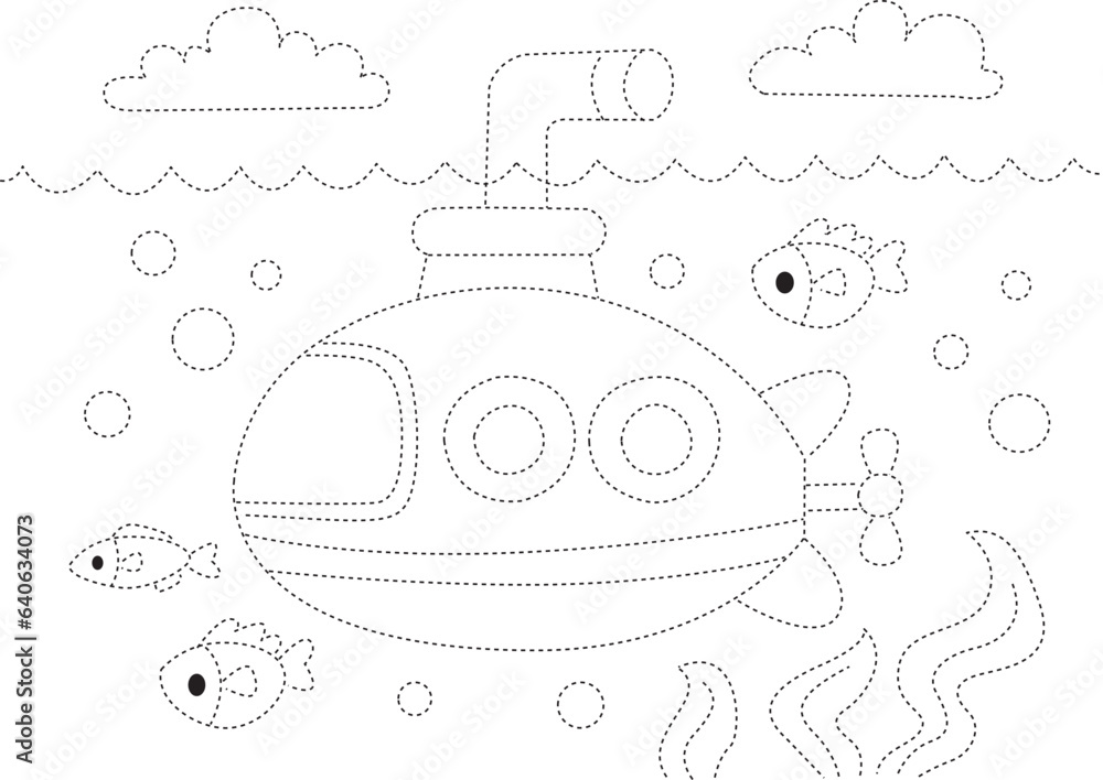 submarine to draw cartoon doodle kawaii anime coloring page cute ...