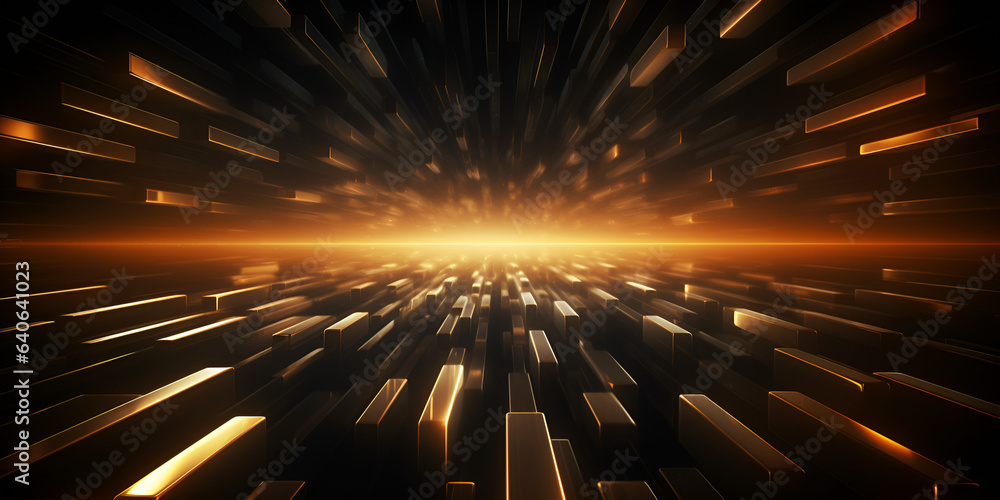 Golden Lights Background, Dark tunnel, Abstract technology background ...
