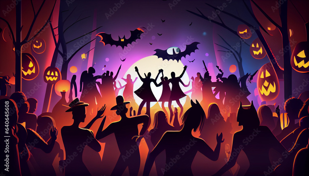 Crowd people celebrate the Halloween day party by dressing up in ghost ...