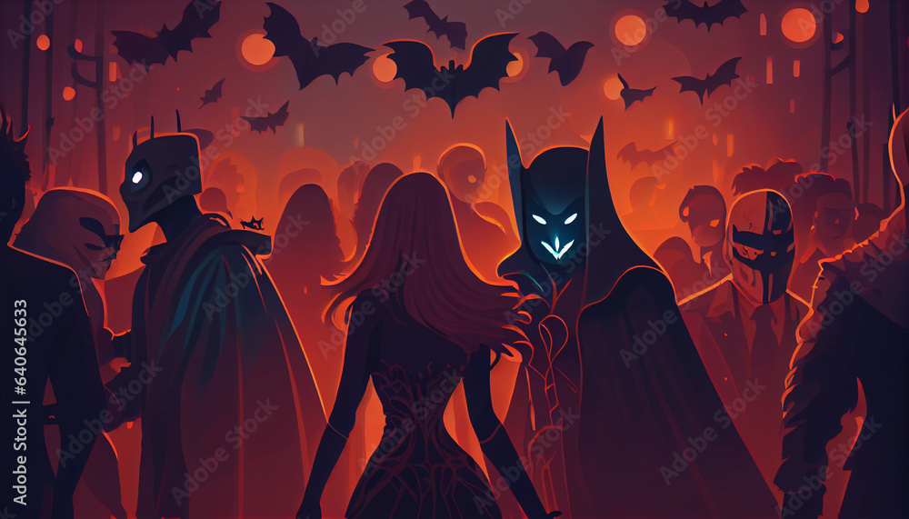 Crowd people celebrate the Halloween day party by dressing up in ghost ...