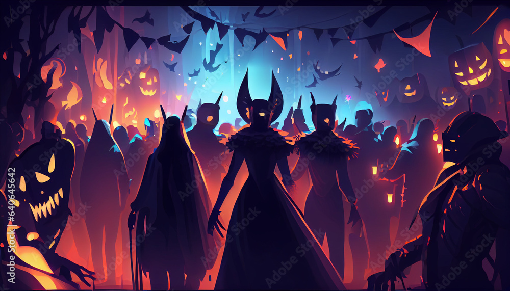 Crowd people celebrate the Halloween day party by dressing up in ghost ...