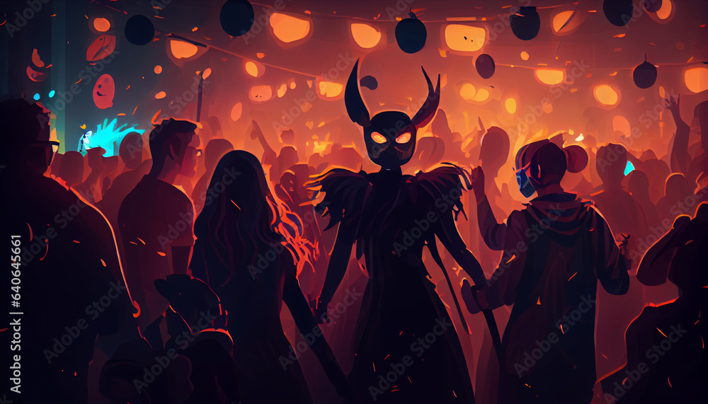 Crowd people celebrate the Halloween day party by dressing up in ghost ...