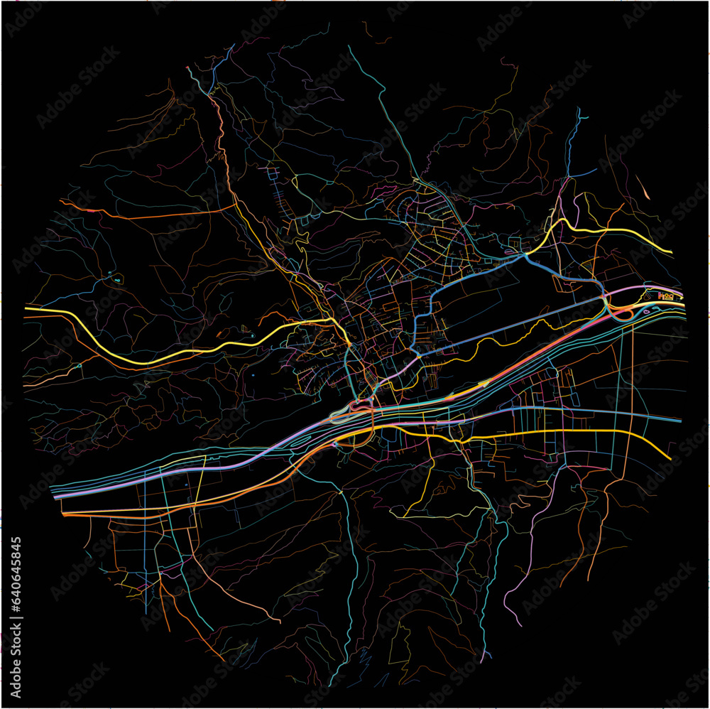 Colorful Map of Telfs, Tyrol with all major and minor roads. Stock ...