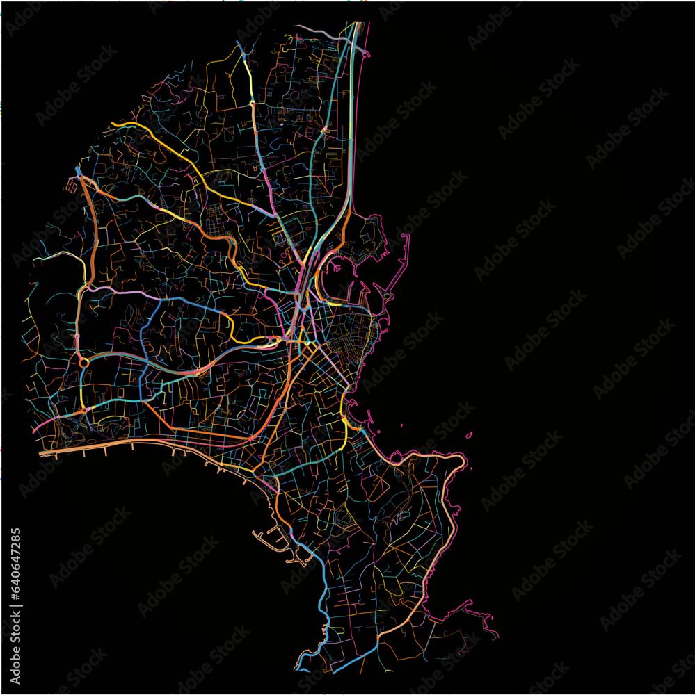 Colorful Map of Antibes, Alpes-Maritimes with all major and minor roads ...