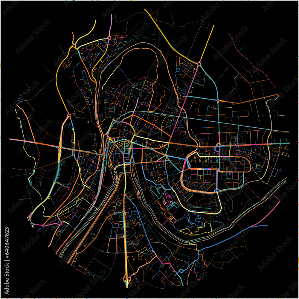 Colorful Map of Meaux, Seine-et-Marne with all major and minor roads ...