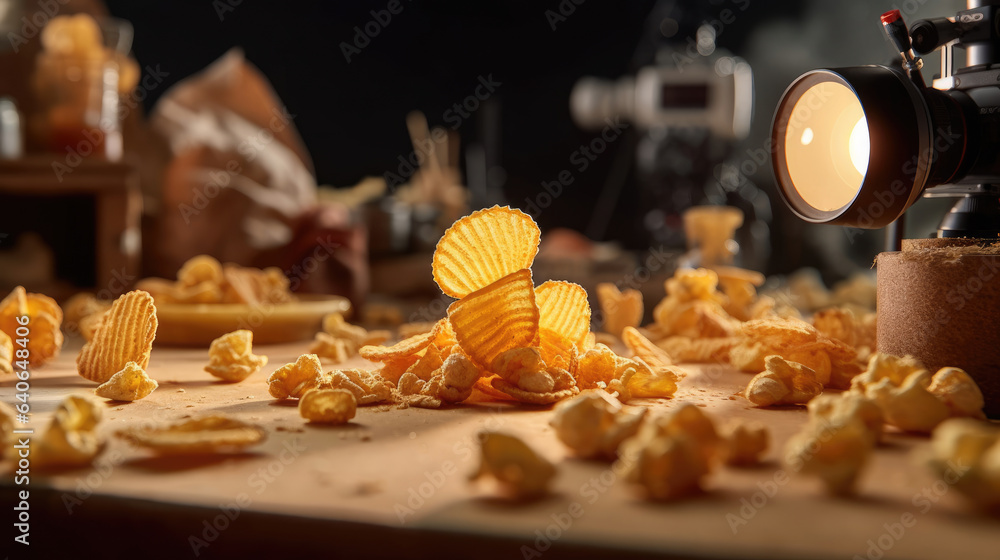 Chips on converter belt, potato chips packaging, line for the ...