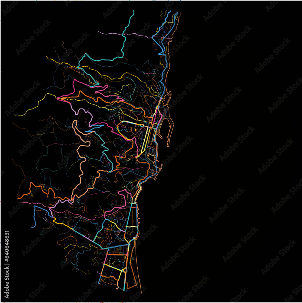 Colorful Map of Bastia, Haute-Corse with all major and minor roads ...