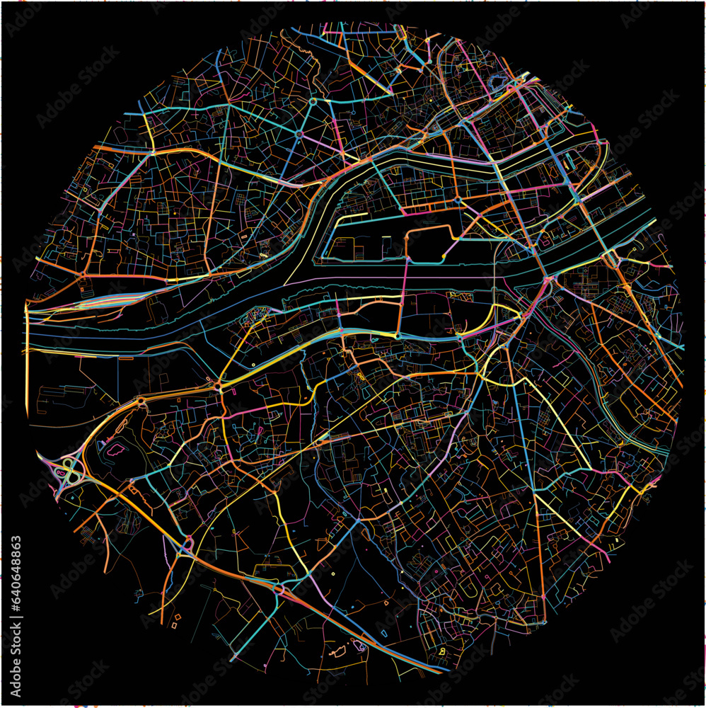 Colorful Map of Reze, Loire-Atlantique with all major and minor roads ...