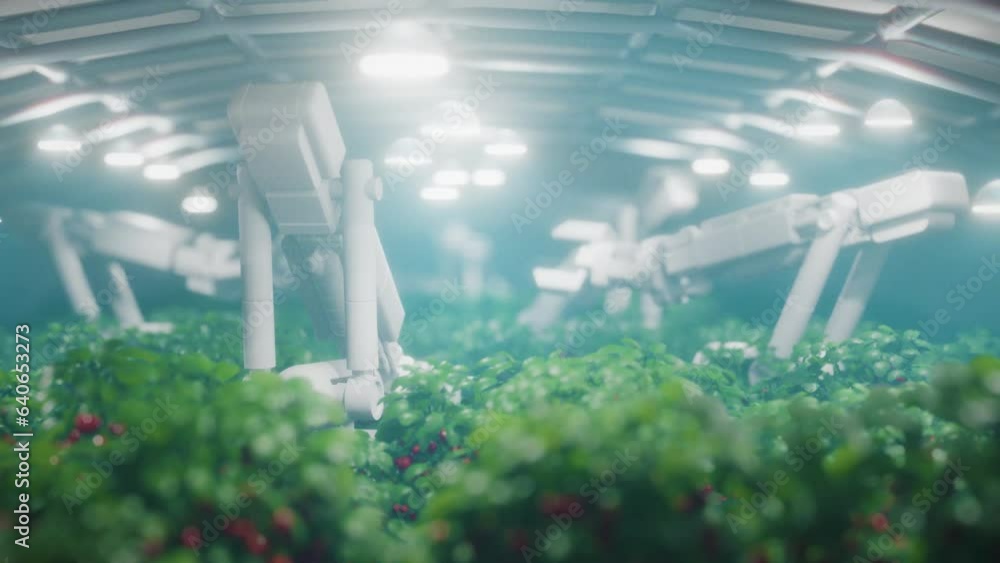 Robot farm, farming powered by AI, futuristic agriculture technology ...