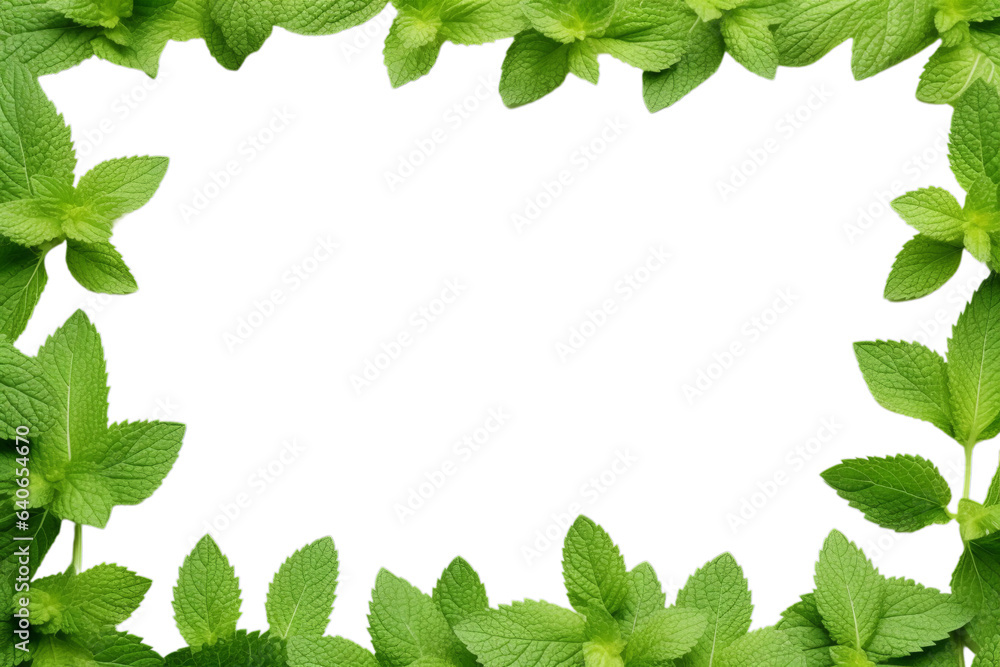 Frame / border made of fresh mint leaves isolated on transparent ...