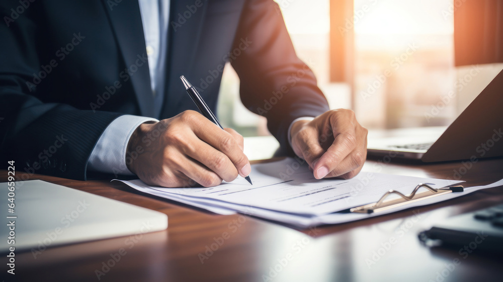 Signature to approval certificate contract concept. Businessman tick ...