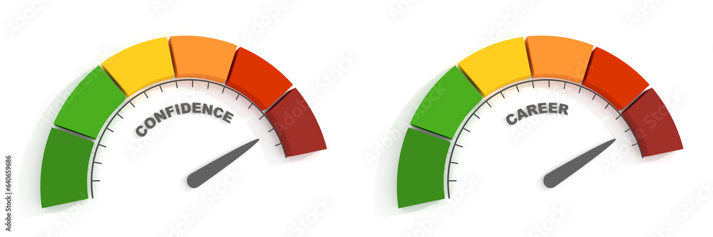 Abstract measuring device. Influence of confidence on career. Scales of ...