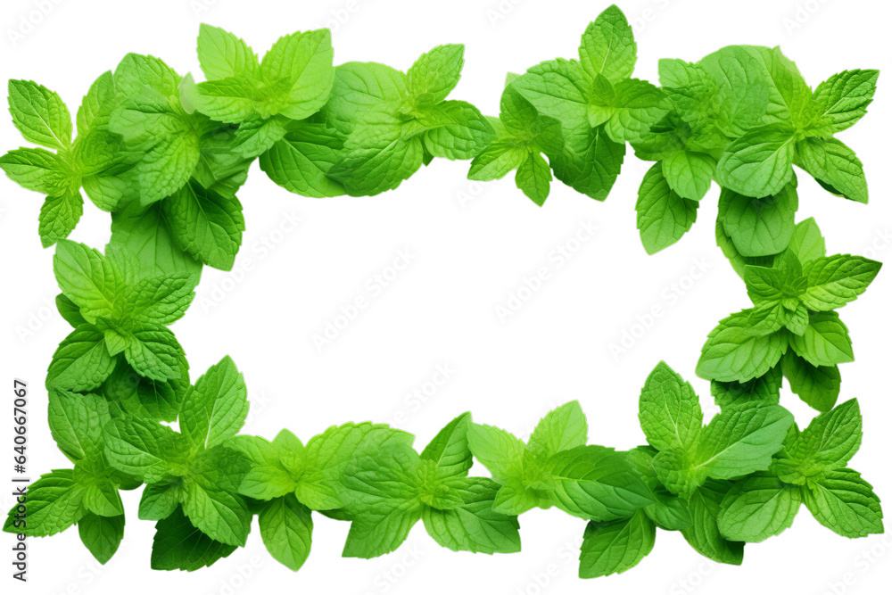 Frame / border made of fresh mint leaves isolated on transparent ...