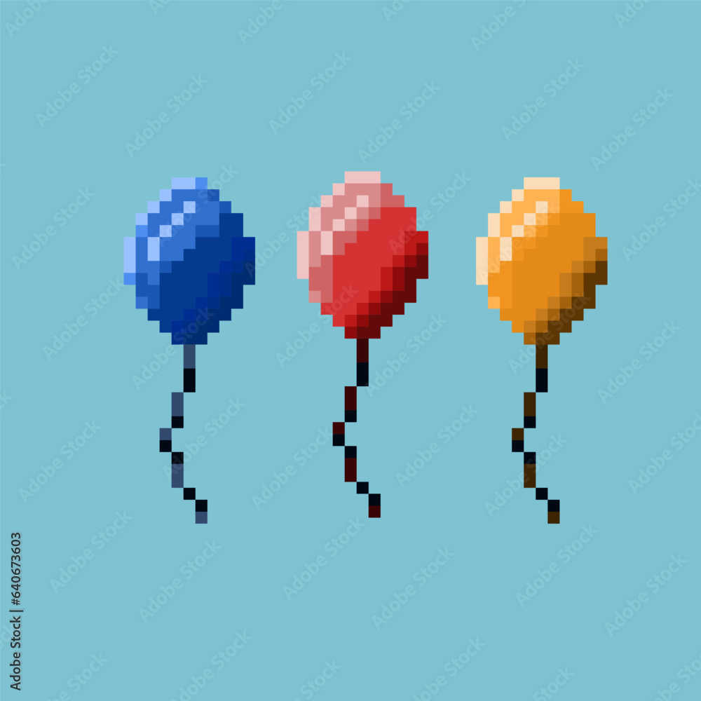 Vetor de Pixel art sets of balloons. Pixel art of blue,red,and yellow ...