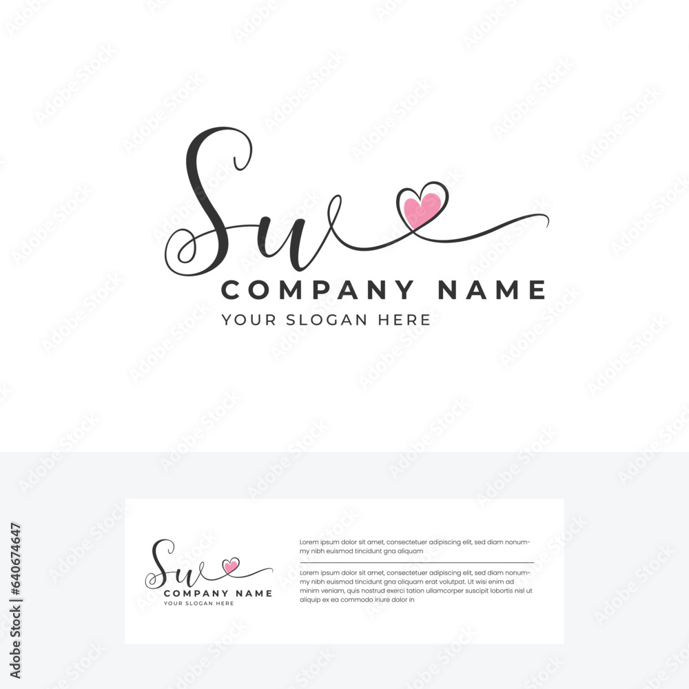 SW Initial letter handwriting and signature logo vector with heart ...