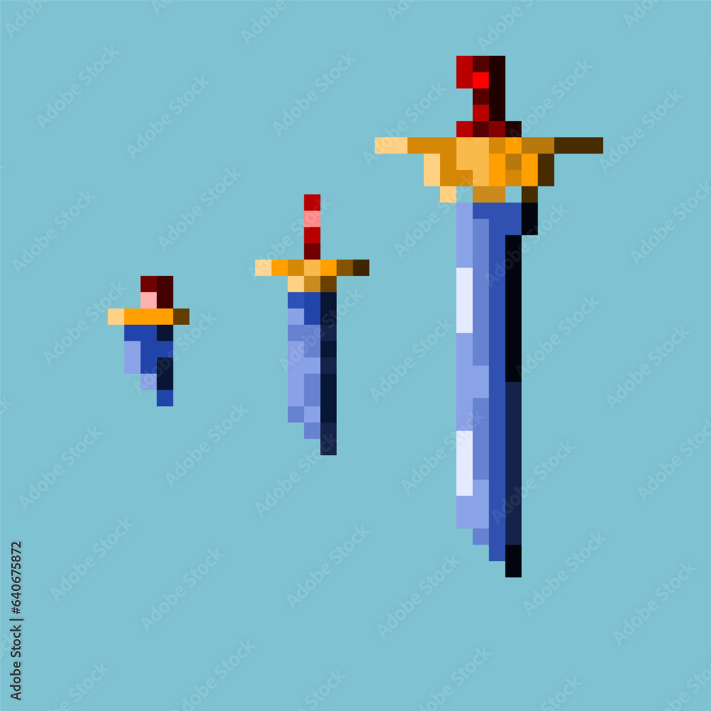Pixel art of sword items on pixelated style. Pixel art,8bits perfect ...
