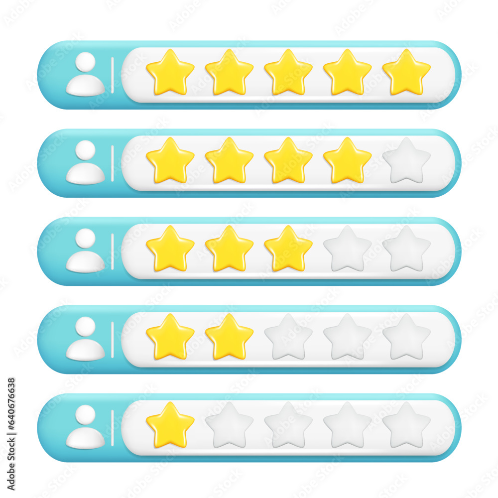 Realistic 3d rating feedback, person, stars on five-point scale ...