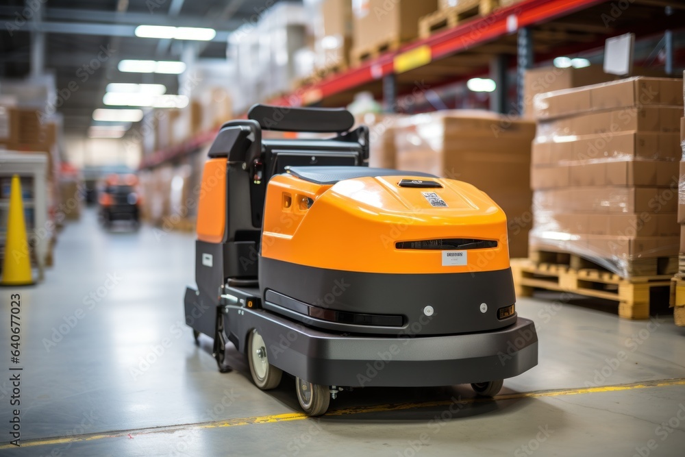 AGV (Automated guided vehicle) in warehouse logistic and transport ...