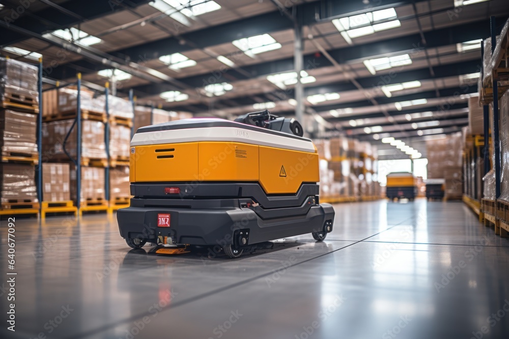 AGV (Automated guided vehicle) in warehouse logistic and transport ...