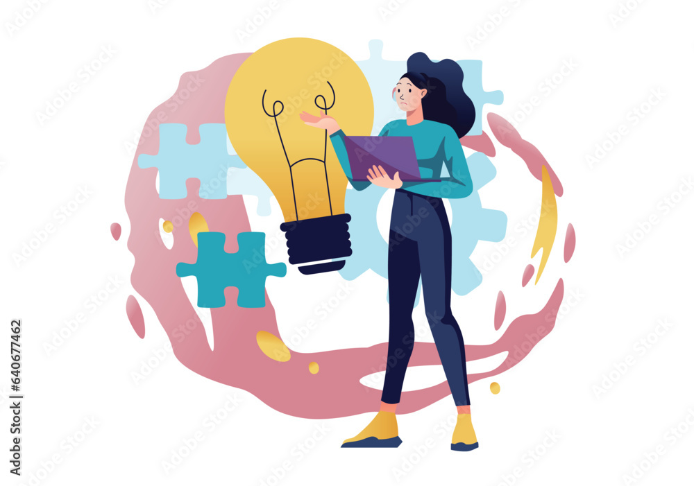 Brainstorm concept with people scene in the flat cartoon style. The ...