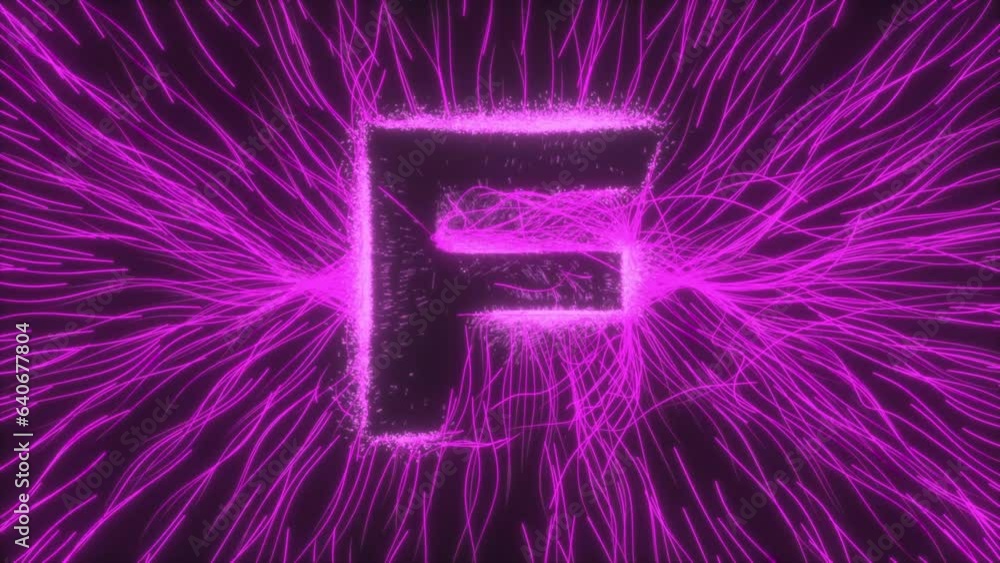 Letter F Reveal in Glowing Neon Electric Field by Curved Rays and ...
