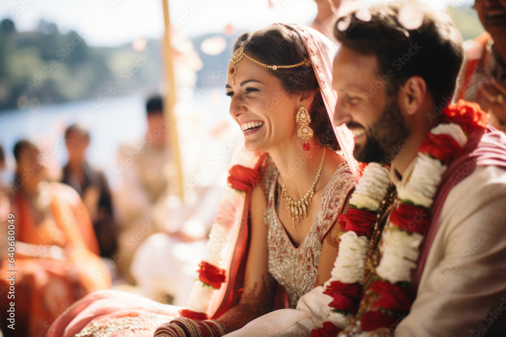 Indian bride and groom at amazing hindu wedding ceremony. Details of ...