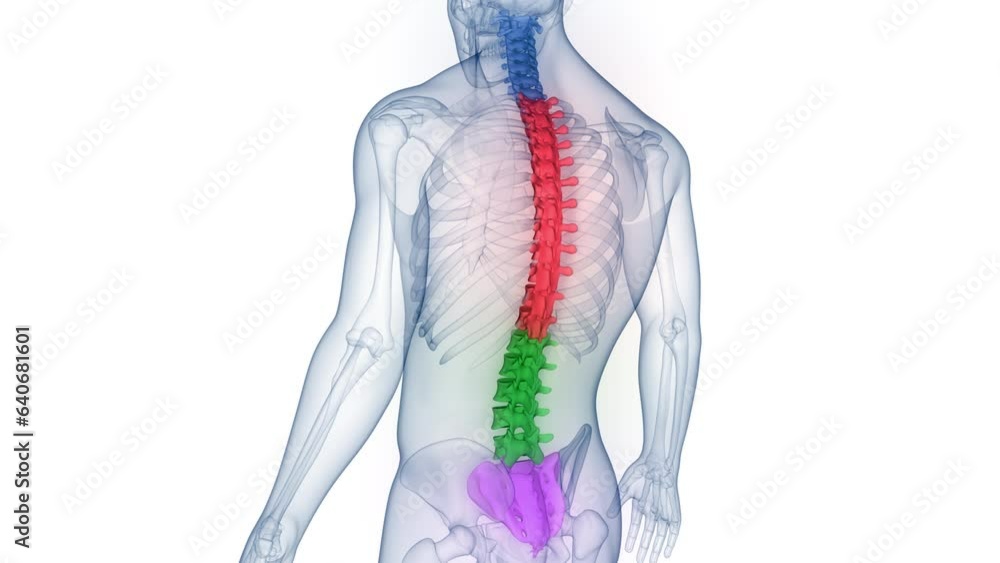 Spinal Cord Vertebral Column of Human Skeleton System Anatomy Animation ...