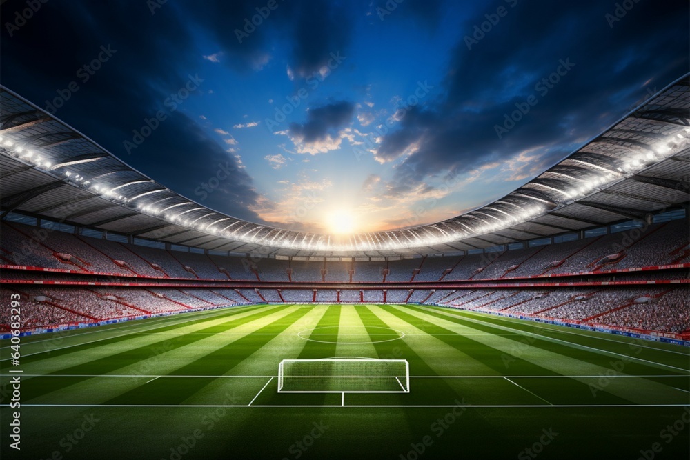 Soccer arena in 3D, A rendered stadium with a crowded field Stock ...