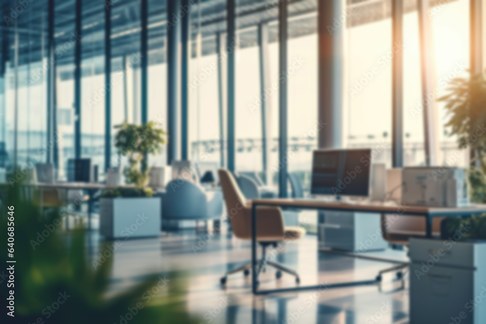 Blurred Office Background. Light Modern Office Interior with Large ...