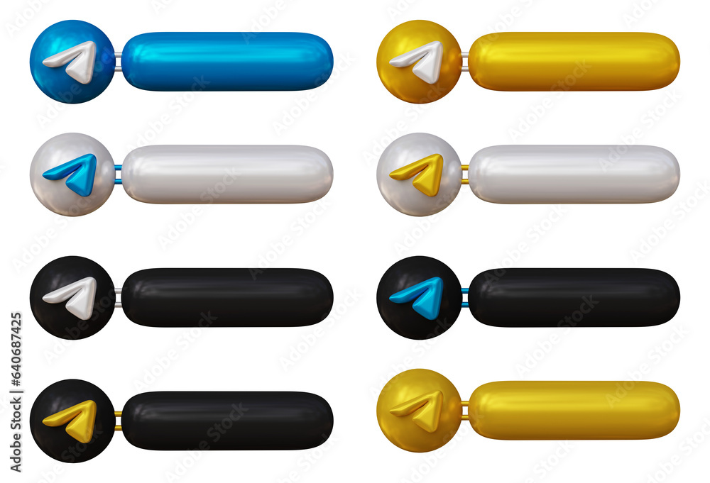 Set of telegram icons lower third in 3d rendering isolated on ...