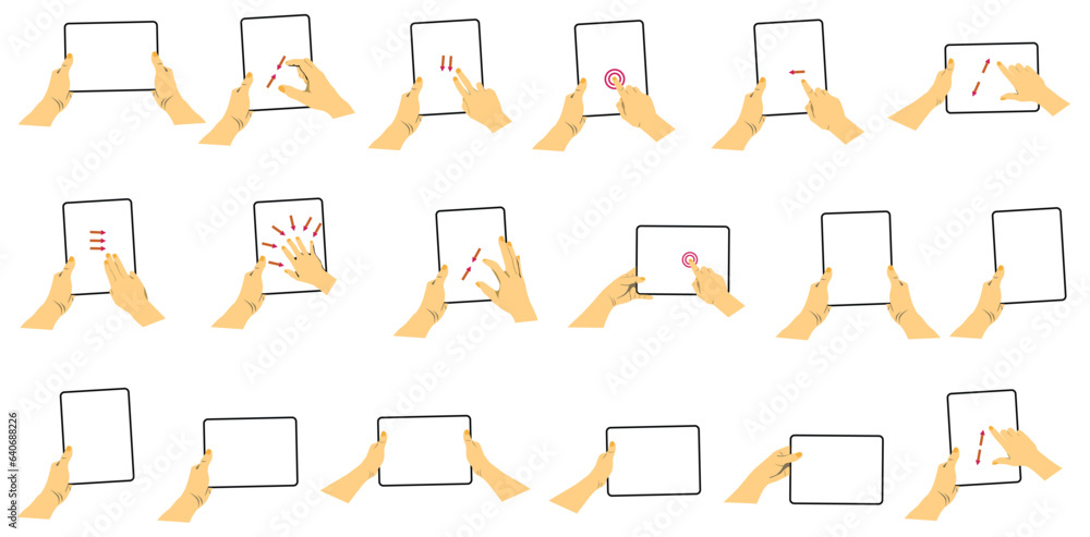 Hands holding tablet pc set. People handling with touch pad. Fingers ...