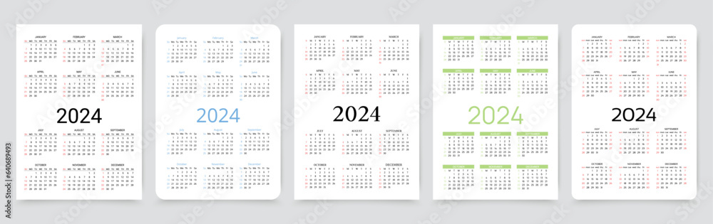 2024 calendar. Set of pocket calenders. Desk planner templates. Yearly ...