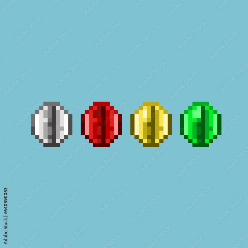 Pixel art sets of pill for medicine health items. white,red,yellow,and ...