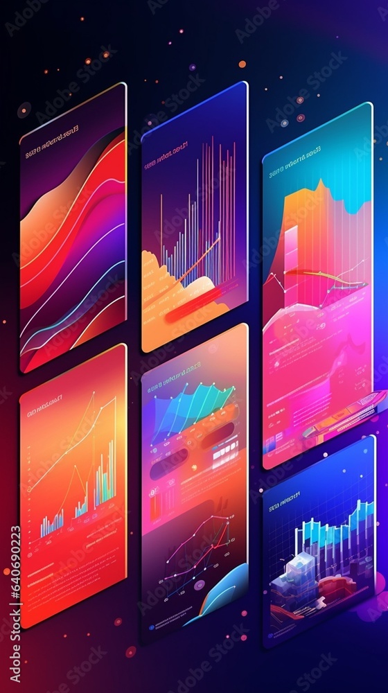 Data visualization charts diagrams, vibrantly illustration with dark ...