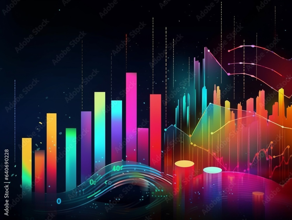Data visualization charts diagrams, vibrantly illustration with dark ...
