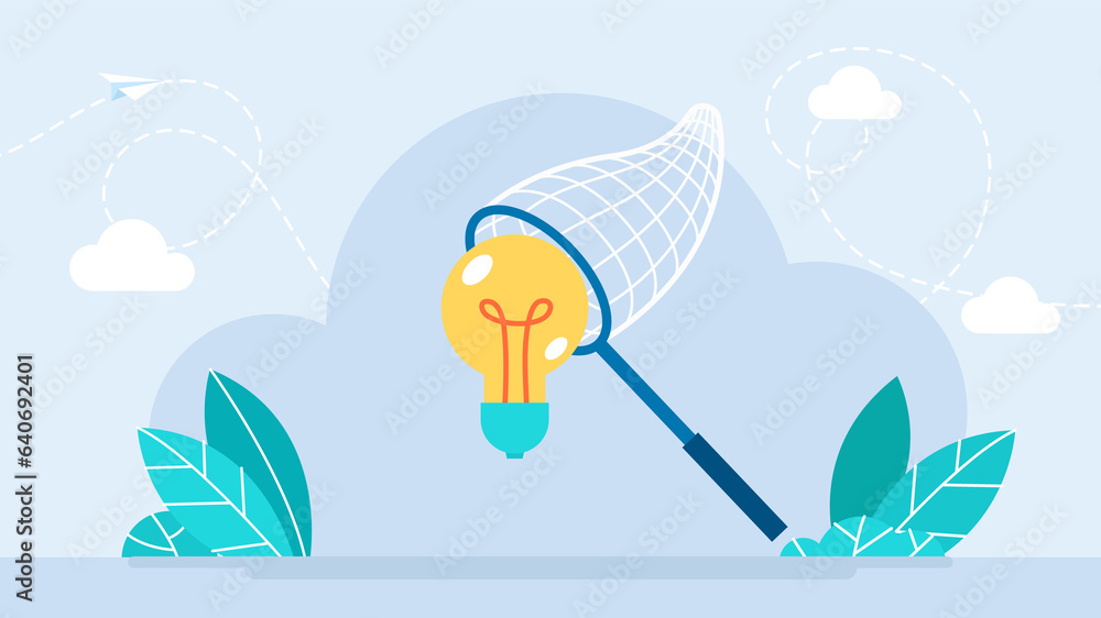Catch light bulb. Idea concept. Chasing light bulb. Inspiration concept ...