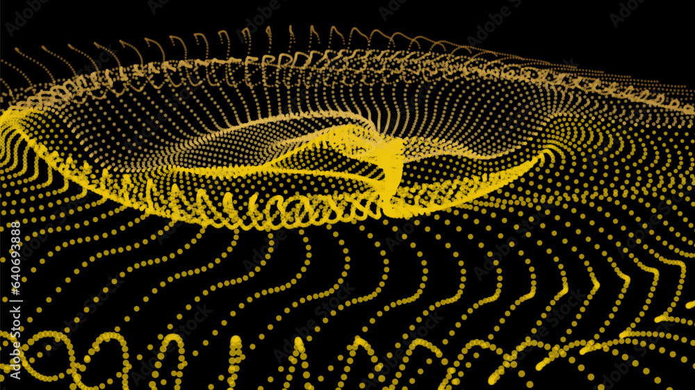 Energy net flows. Dot particle lines penetrating fog. Neon lights ...