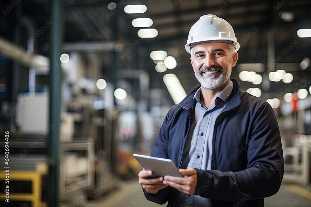 portrait of professional engineer manager inspector in uniform and ...