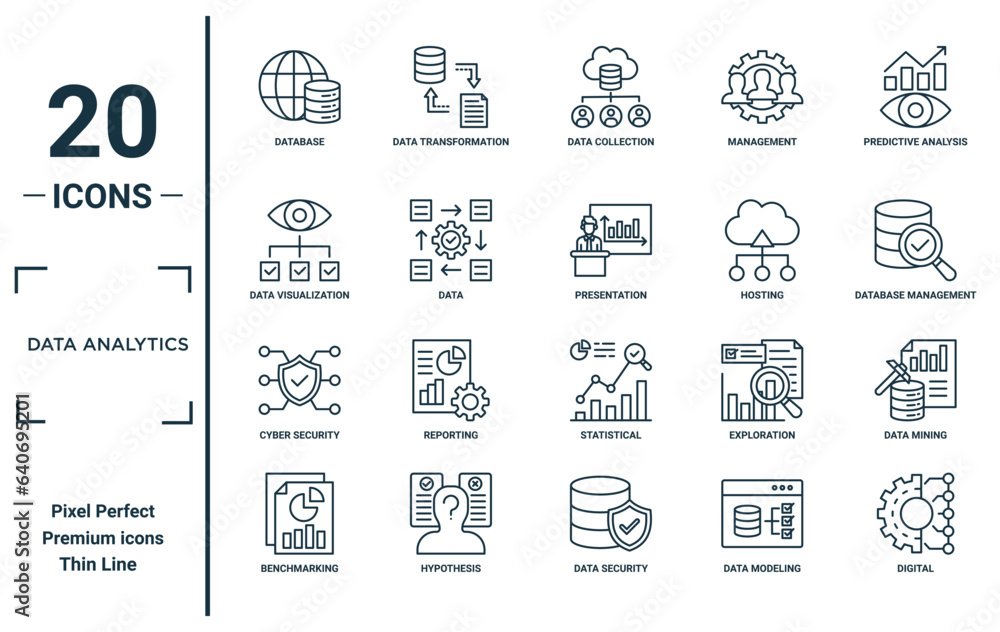 Vetor do Stock: data analytics linear icon set. includes thin line ...