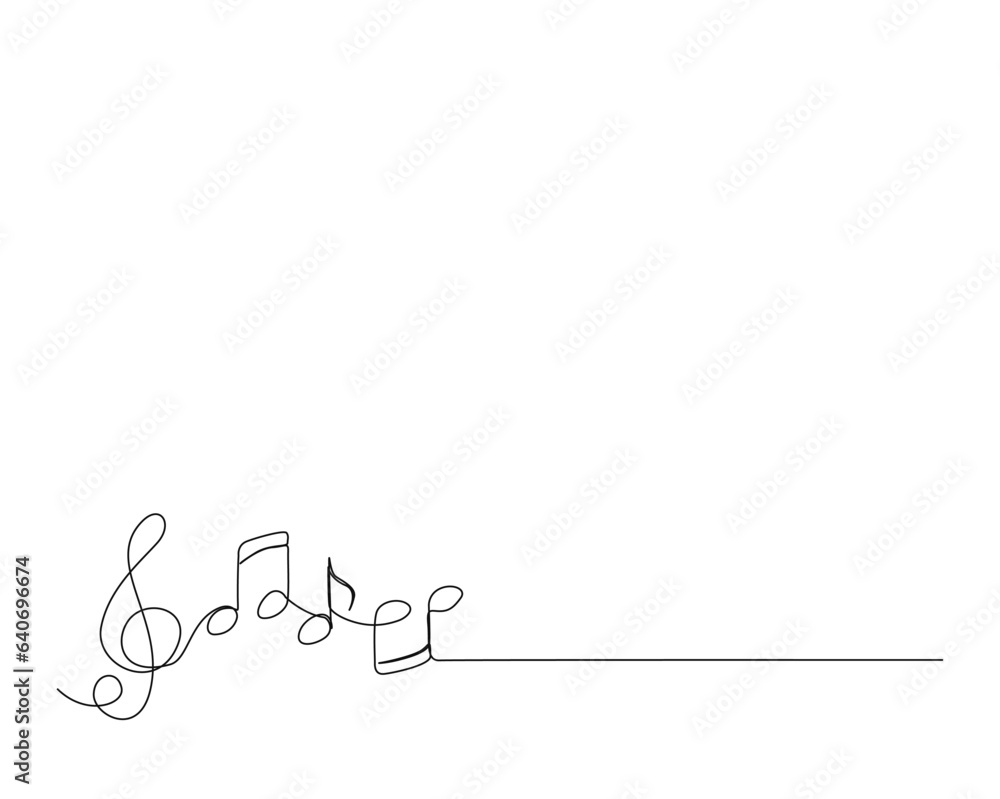 Continuous one line drawing of music notes. Musical notes outline ...