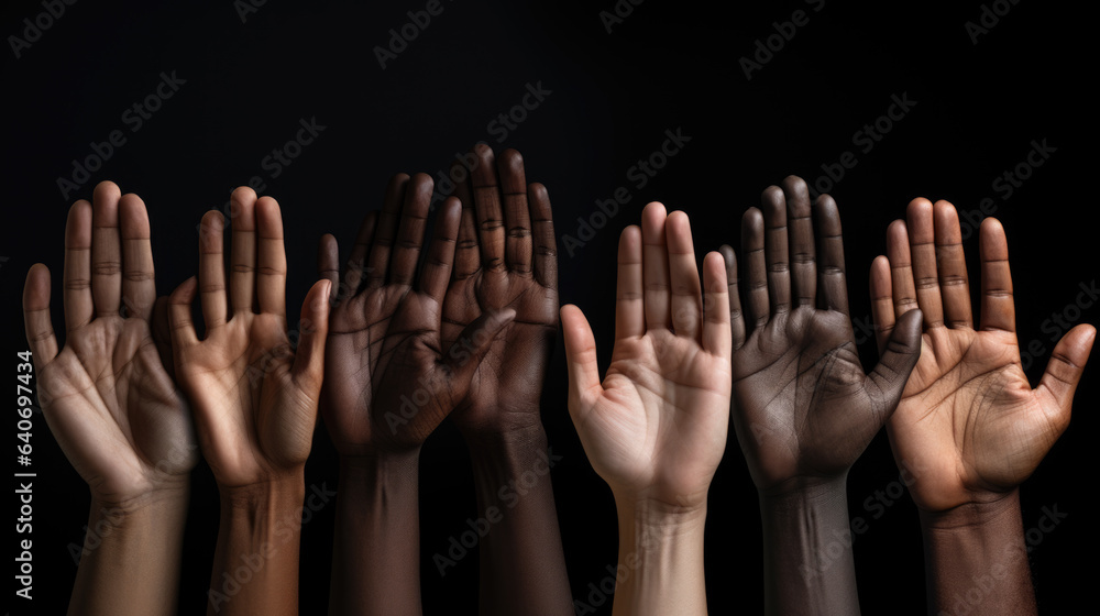 People with different skin colors against dark backgruound. The concept ...