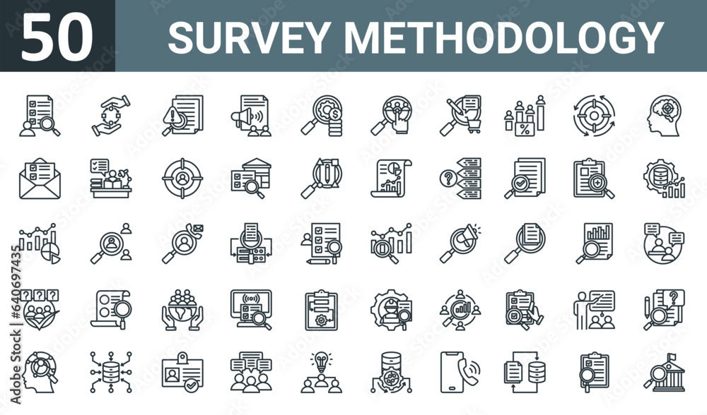 set of 50 outline web survey methodology icons such as survey, team ...