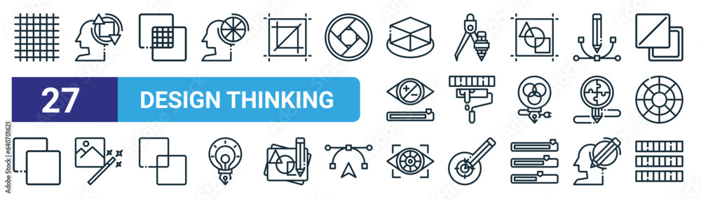 set of 27 outline web design thinking icons such as grid, de ...