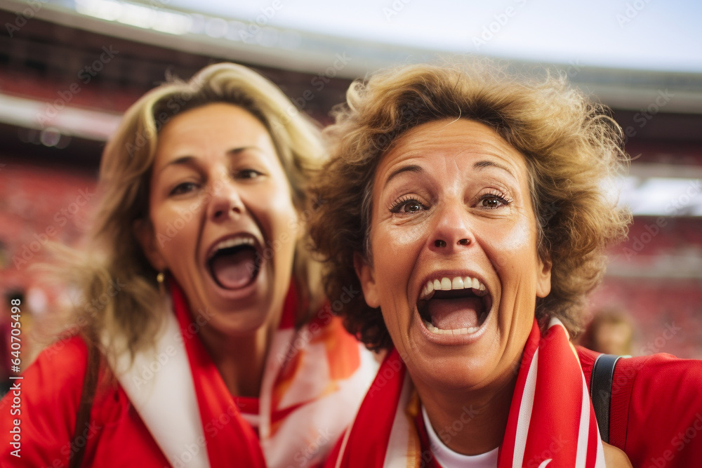 Foto de Spanish female soccer fans in a World Cup stadium celebrating ...