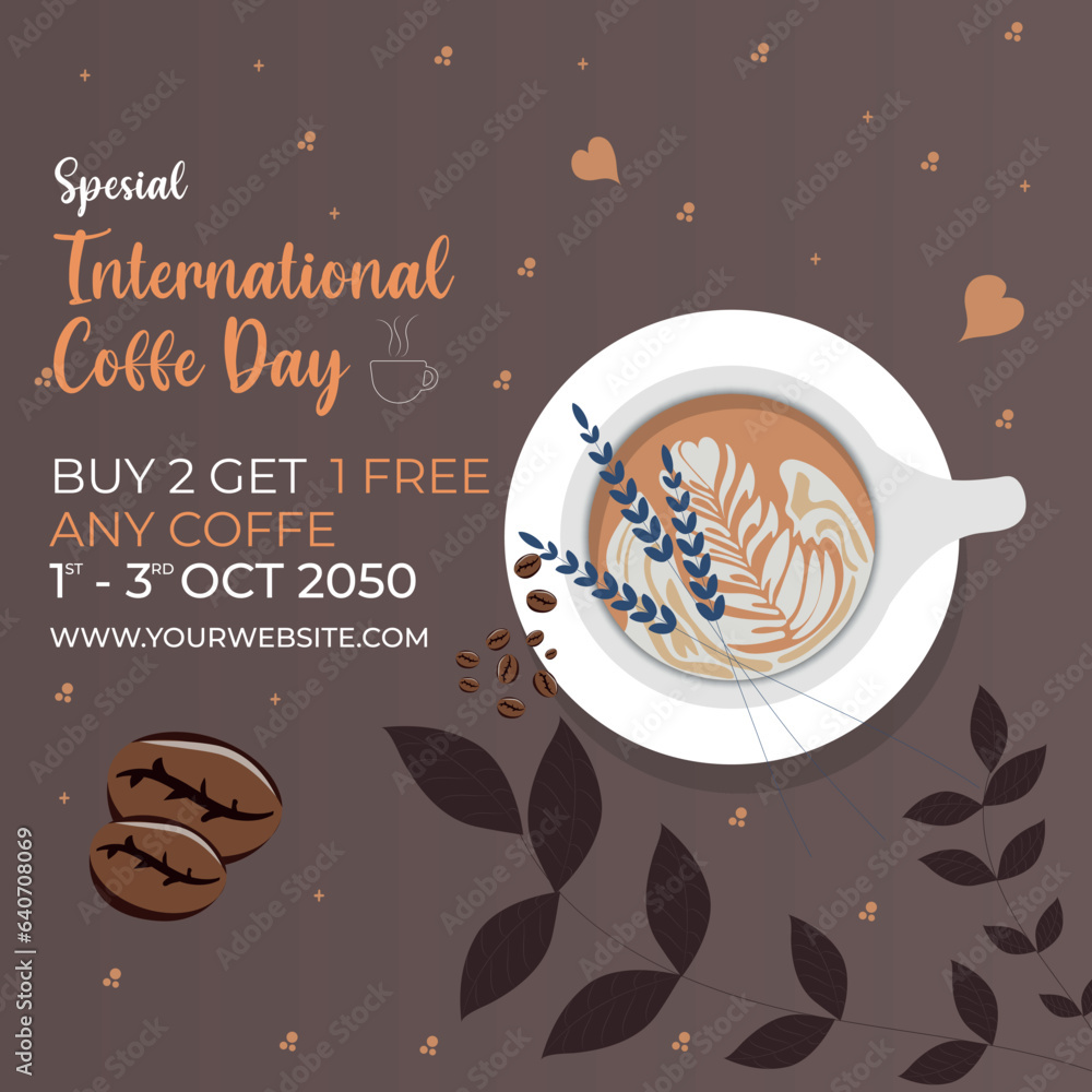 International coffee day dreetings design. Background, pamphlet, poster ...
