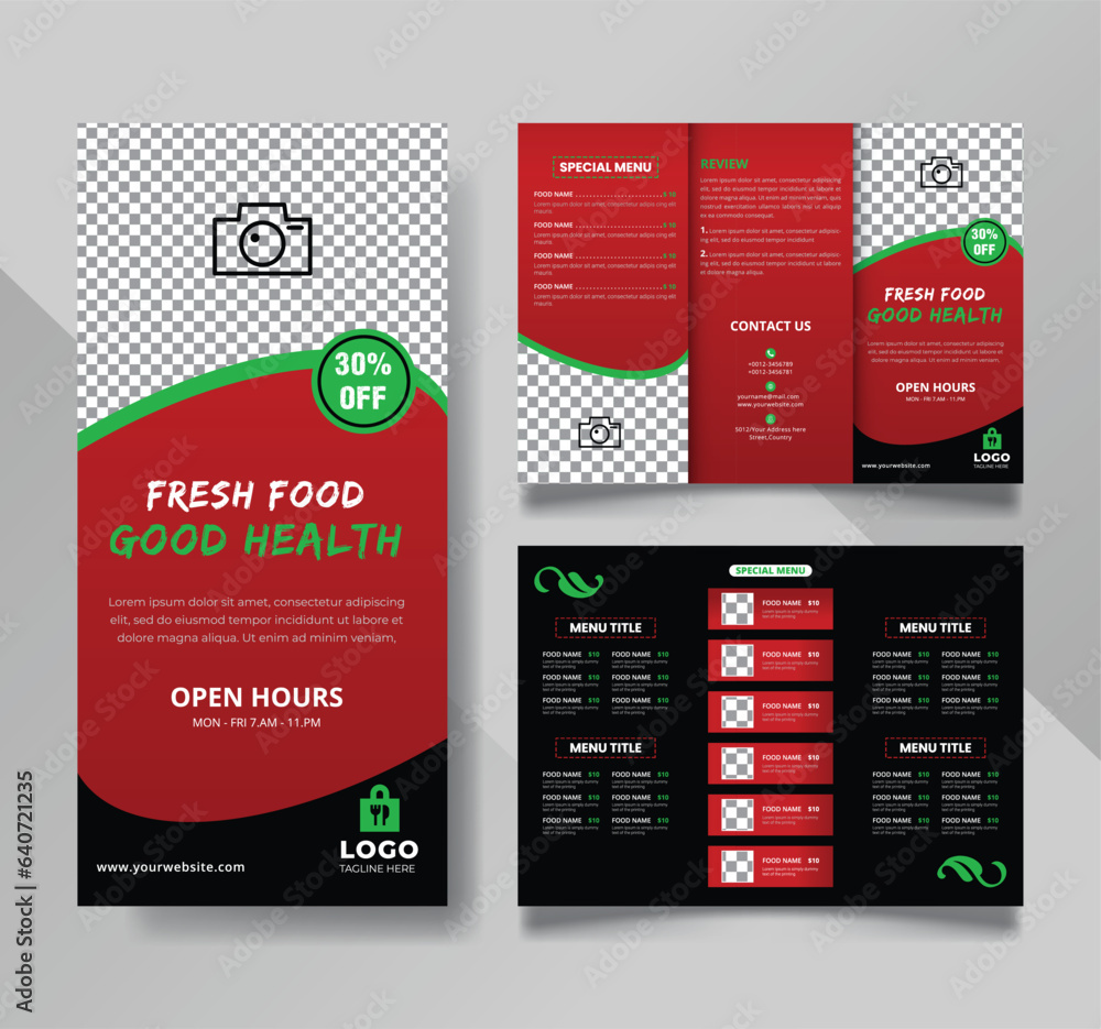 Food menu trifold brochure flyer template design, Unique trifold ...