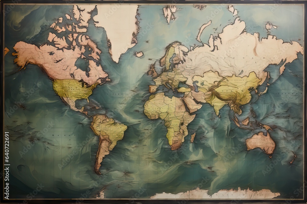 antique global authentic historic exploration atlas handdrawn continent ...