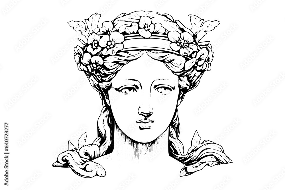 Statue head of greek sculpture hand drawn engraving style sketch ...